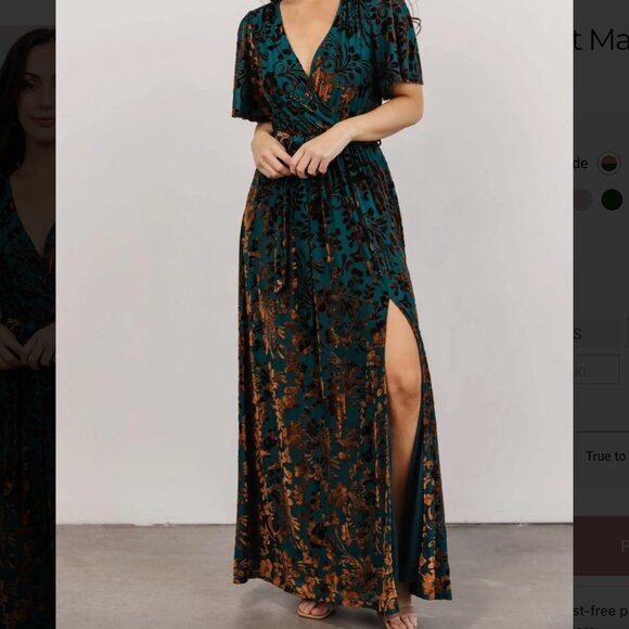 Baltic Born | Dresses | Baltic Born Uma Velvet Maxi Dress Bronze Jade ...